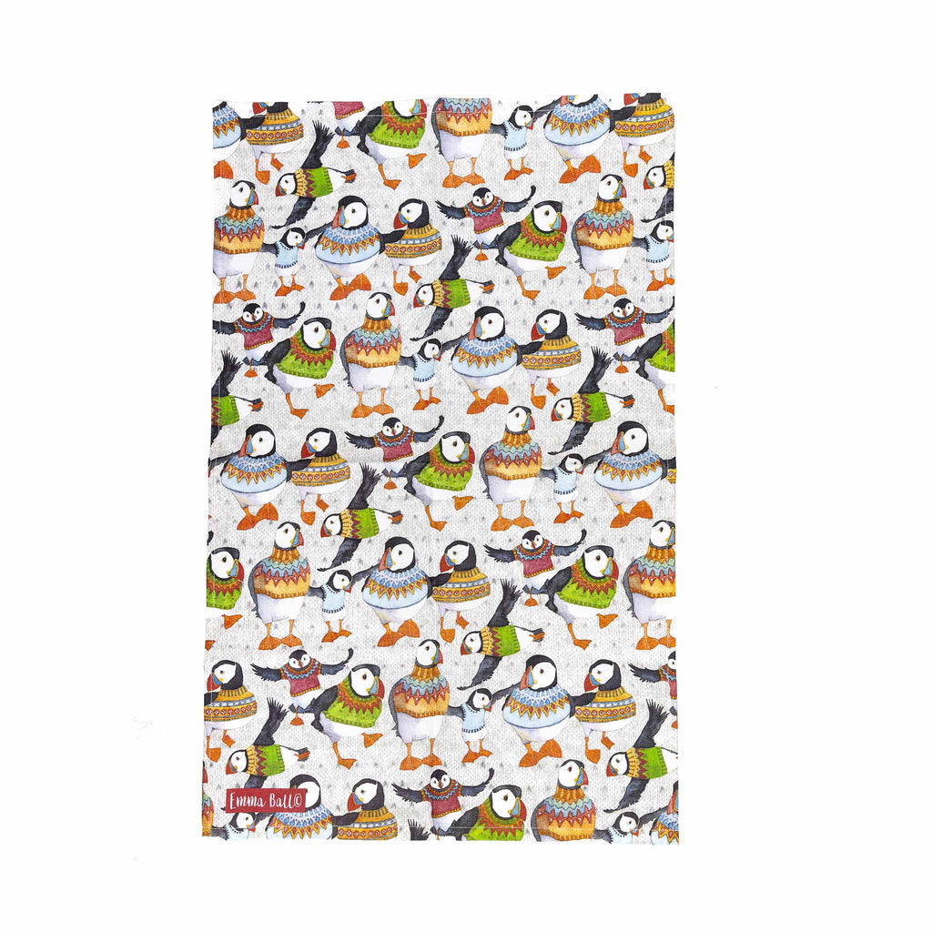 Emma Ball Woolly Puffins Tea Towel | RNLI Shop