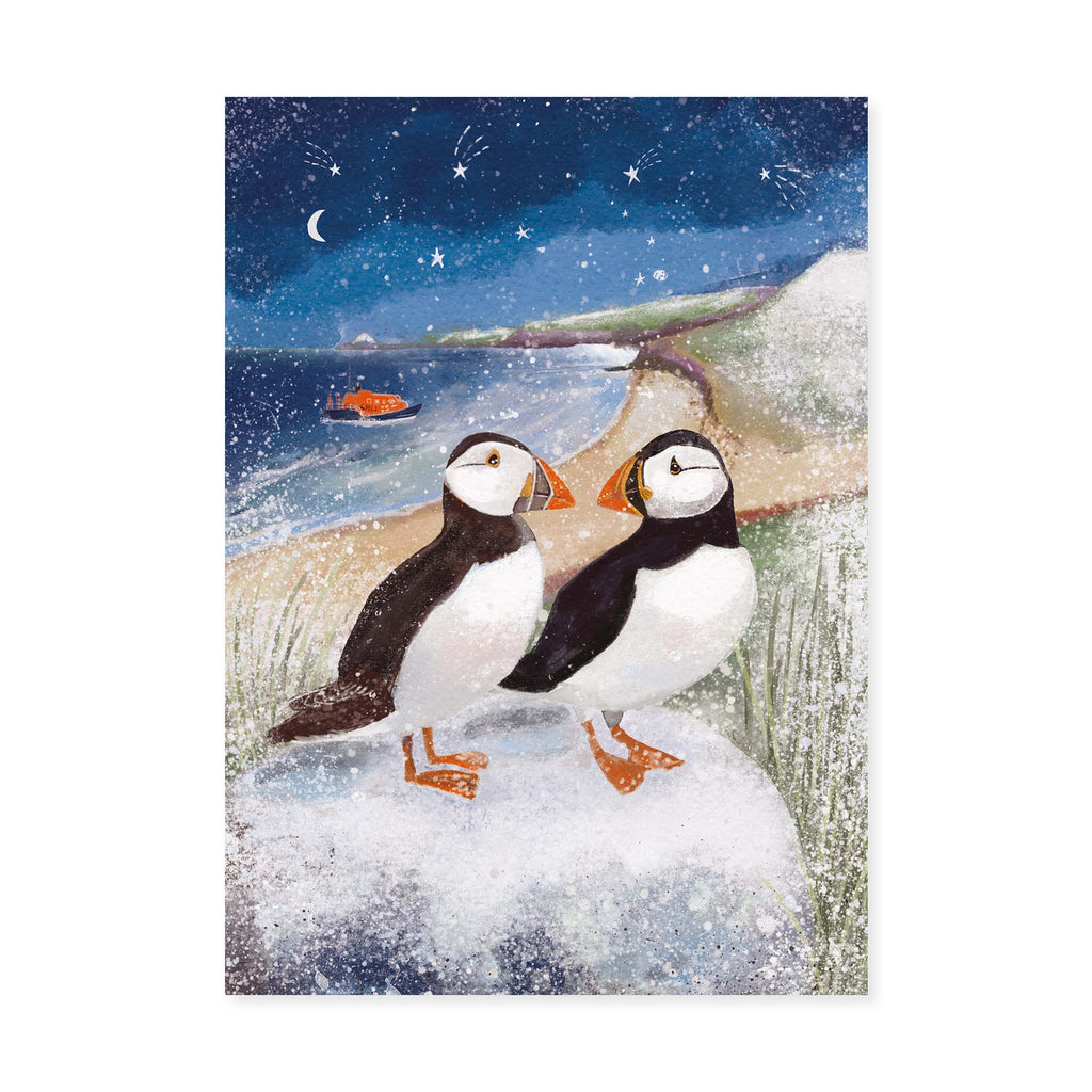 Snowy Puffins Christmas Cards, Pack of 8 2025 | RNLI Shop