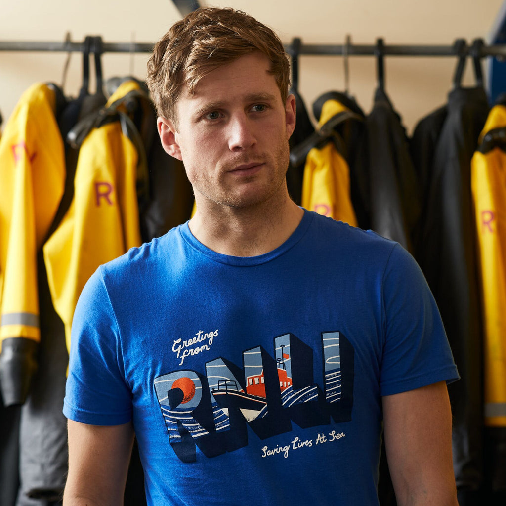 Greetings from the RNLI T-shirt, Royal Blue | RNLI Shop
