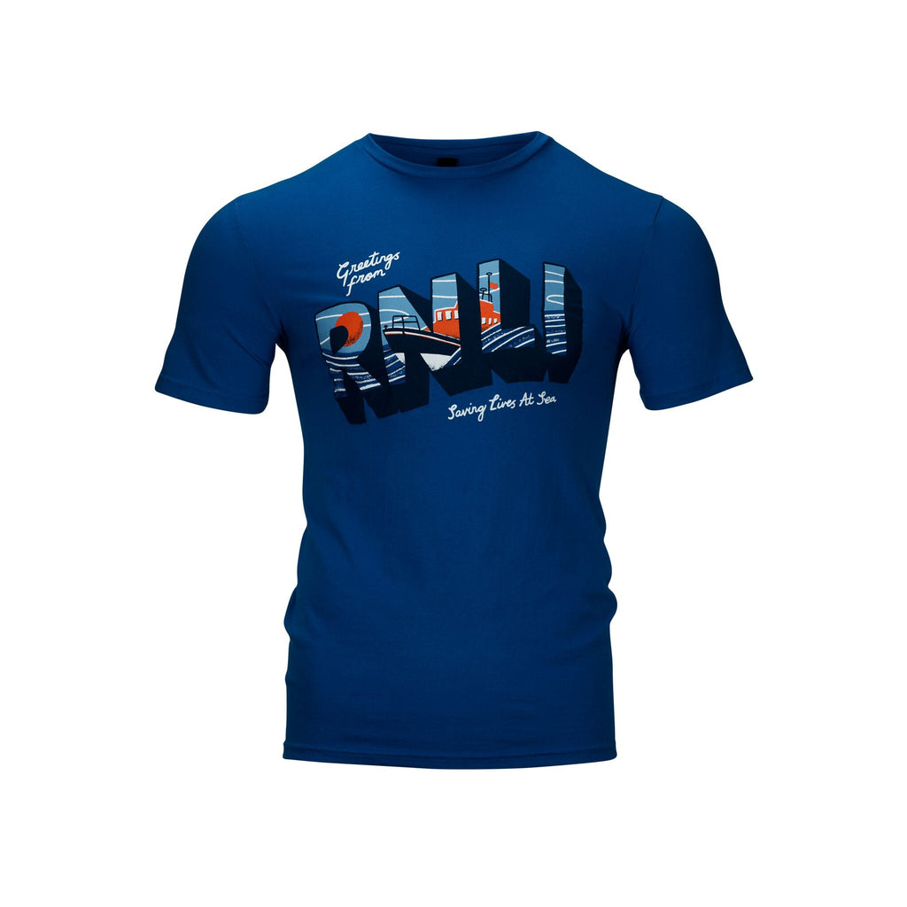 Greetings from the RNLI T-shirt, Royal Blue | RNLI Shop